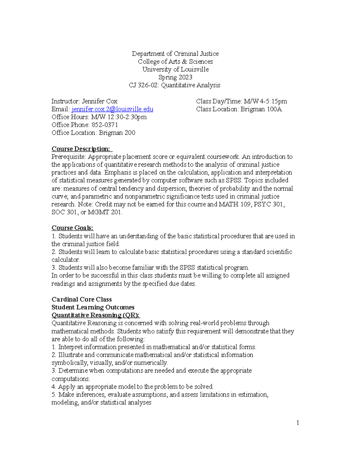 CJ-326-02 Quantitative Analysis Syllabus - Spring 2023 - Studocu