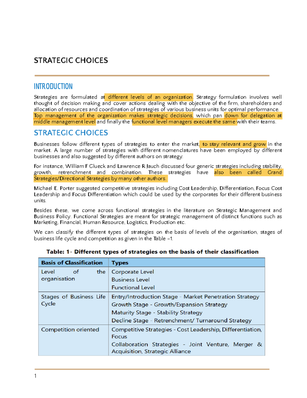 Strategic Choices and Formulation in Business Management (11) - Studocu
