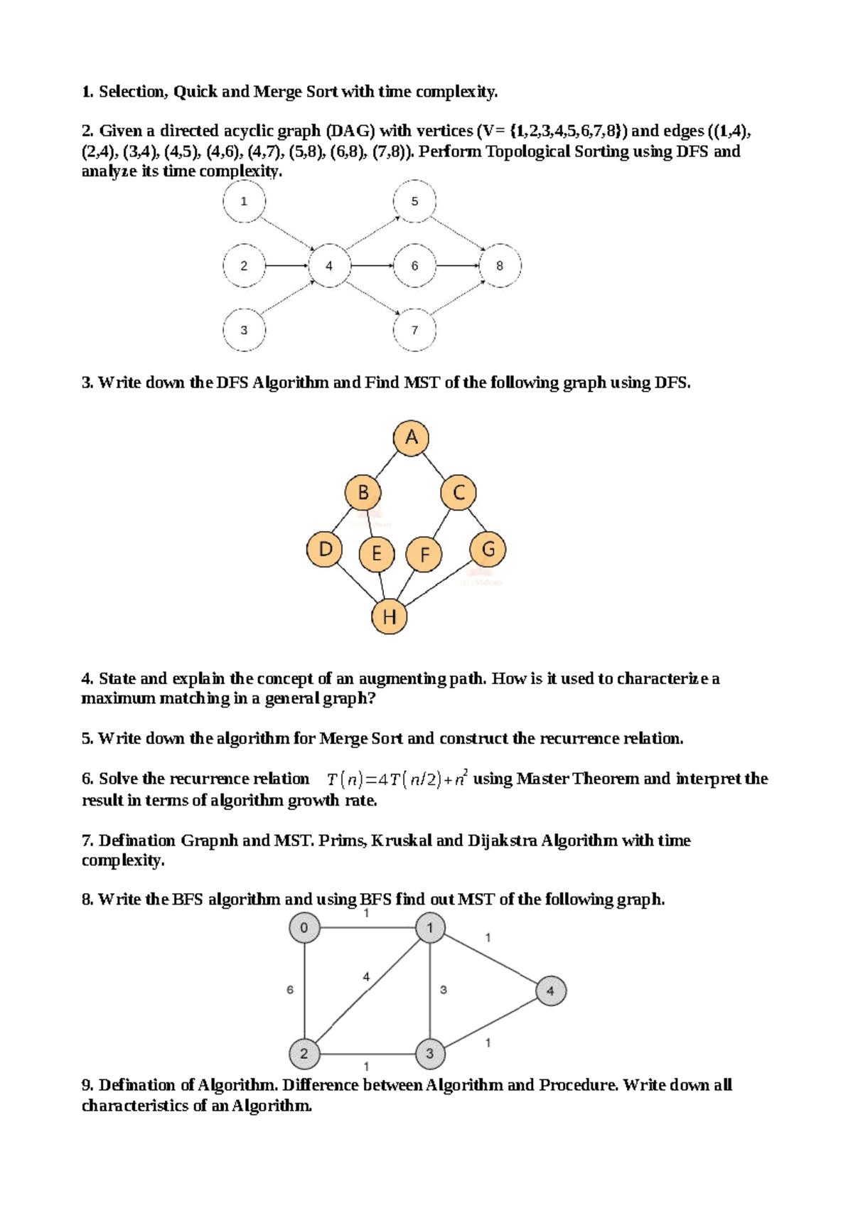 Data Structures & Algorithms: Practice Questions on Sorting & Graphs ...