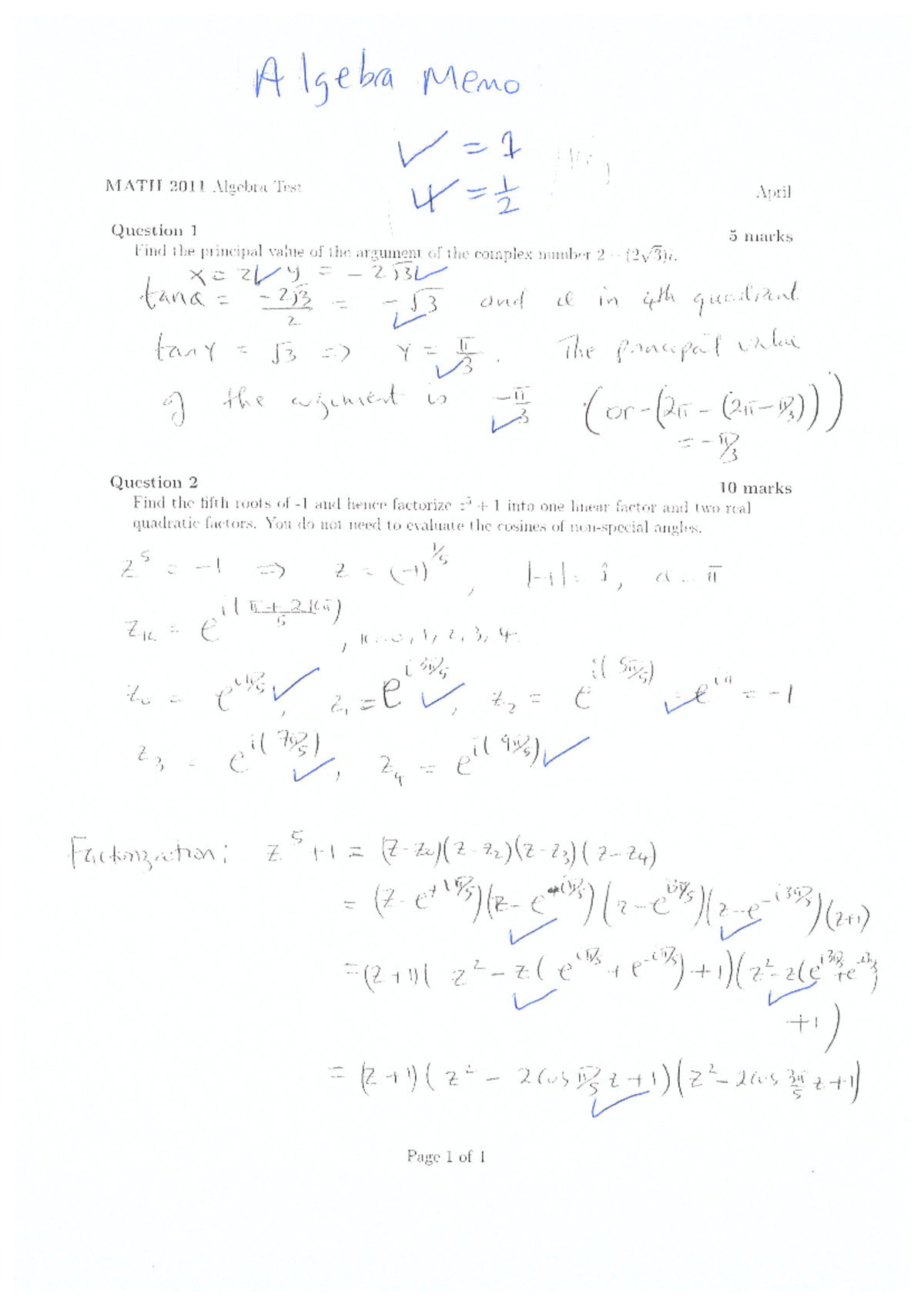 Algebra Memo (Test 1) 2024 - Algebra Memo judy MATH 2011 Algebra Test ...