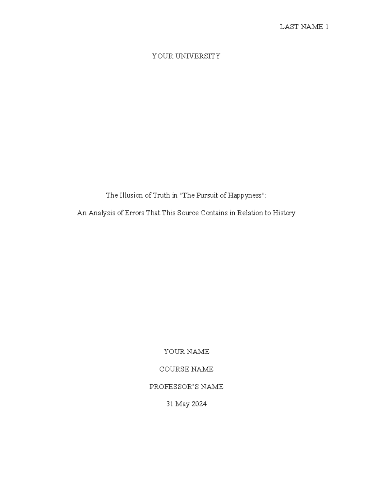 COURSE CODE: Analysis of Historical Inaccuracies in The Pursuit of ...