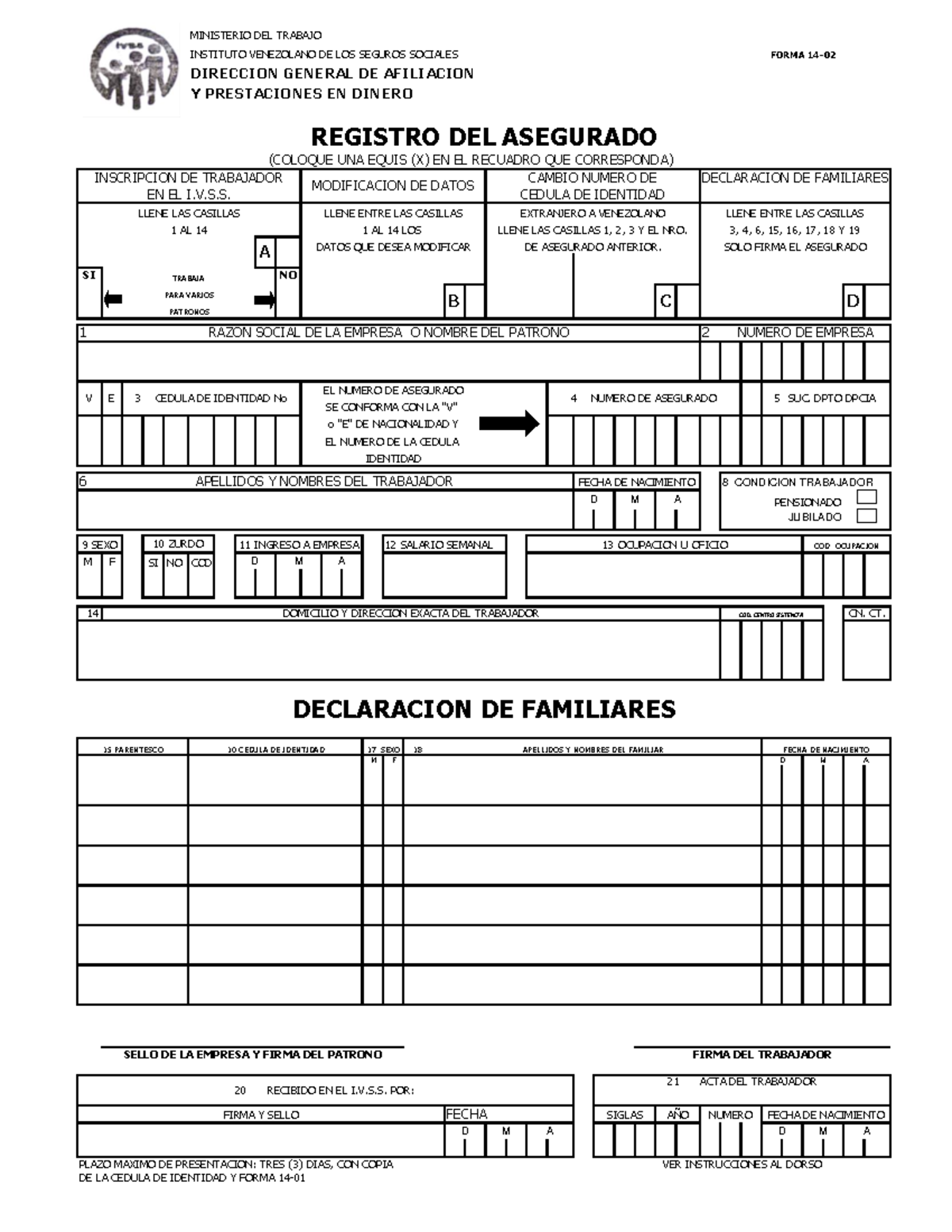 Planilla 14 02 IVSS - MINISTERIO DEL TRABAJO INSTITUTO VENEZOLANO DE ...