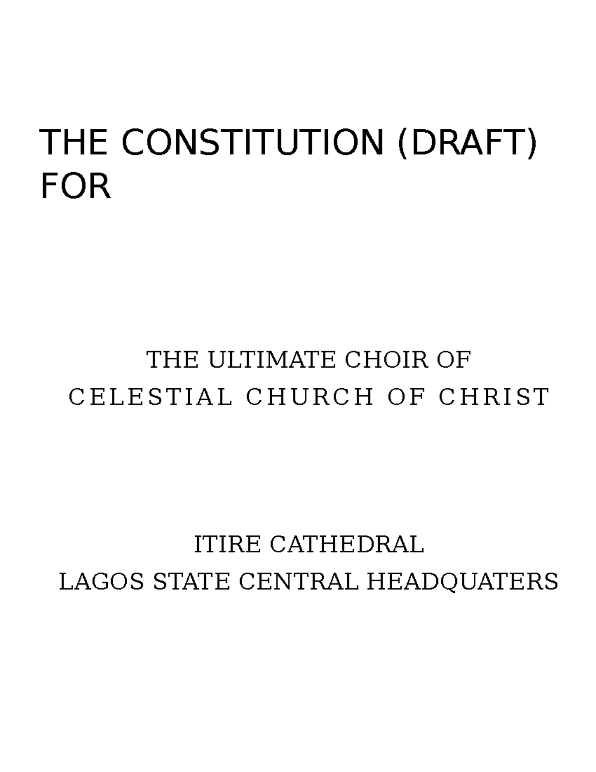 Constitution of the CCC Itire Cathedral Choir - Draft Version - Studocu
