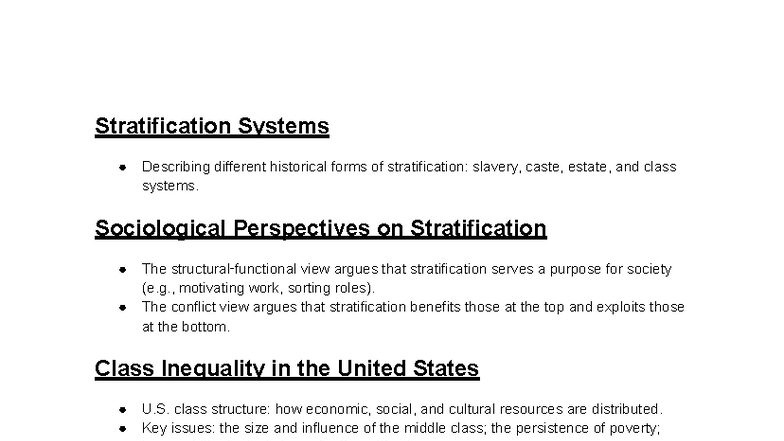 Sociology 101: Ch. 10 Notes on Stratification & Inequality - Studocu