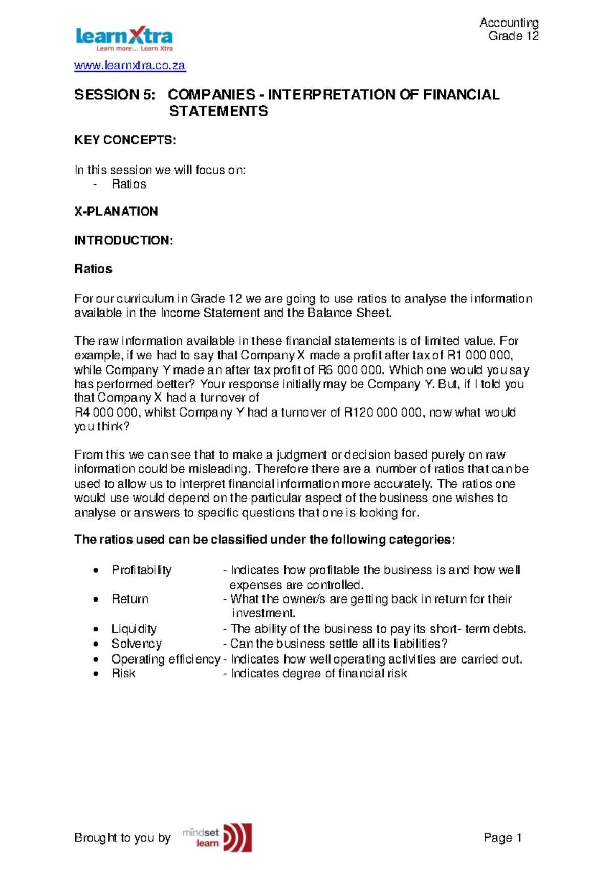 Accounting Grade 12 Final Exam: Key Concepts in Financial Ratios - Studocu