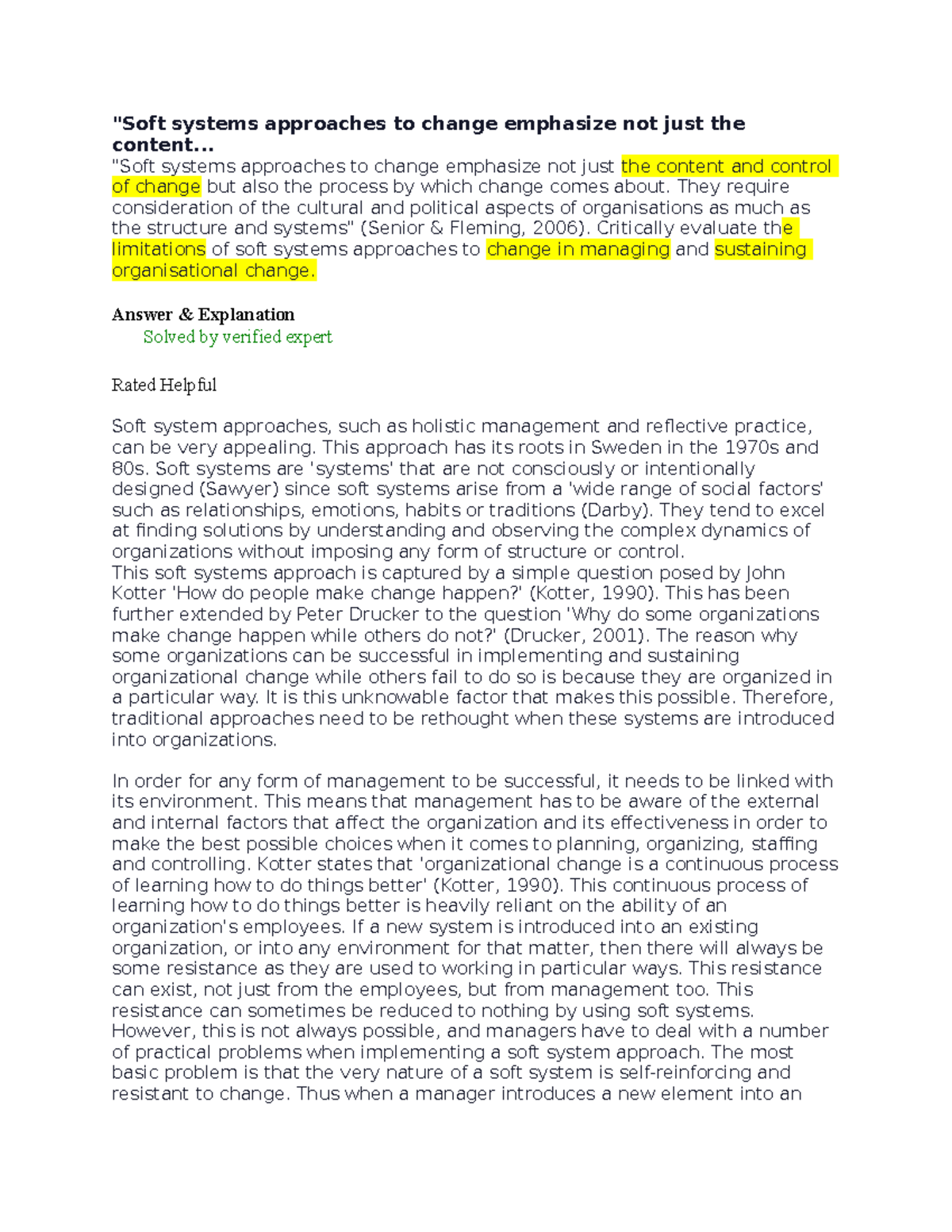 MOC Part 2 - MOC Part 2 - "Soft systems approaches to change emphasize ...