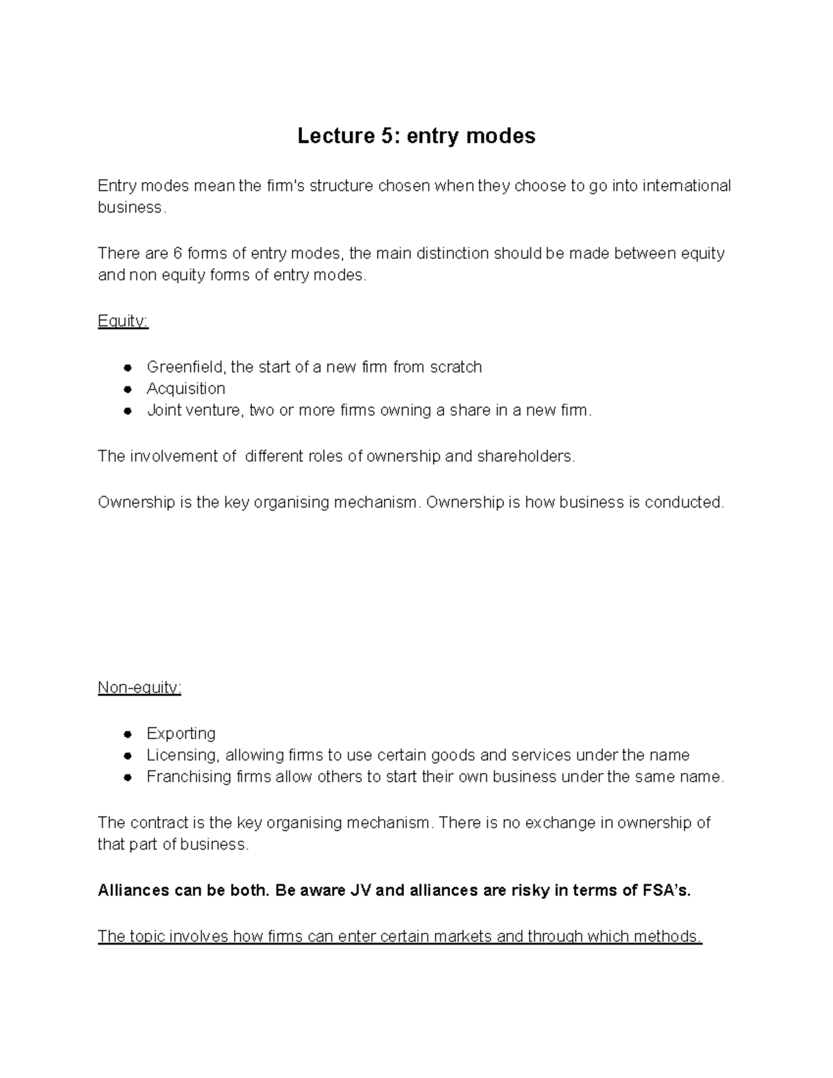 Lecture 5 entry modes - IIB - Lecture 5: entry modes Entry modes mean ...