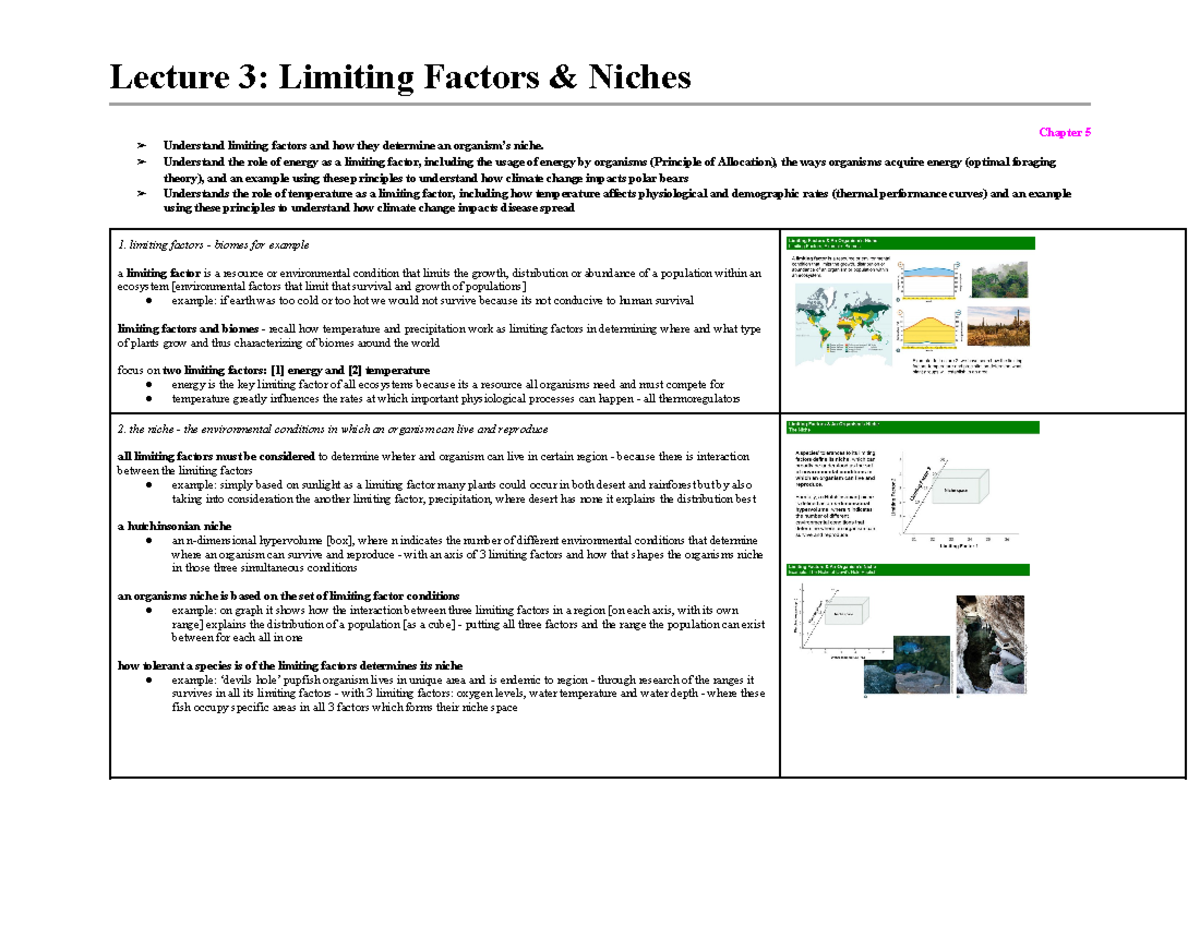 Lecture 3: Limiting Factors and Niches in Ecology - Studocu