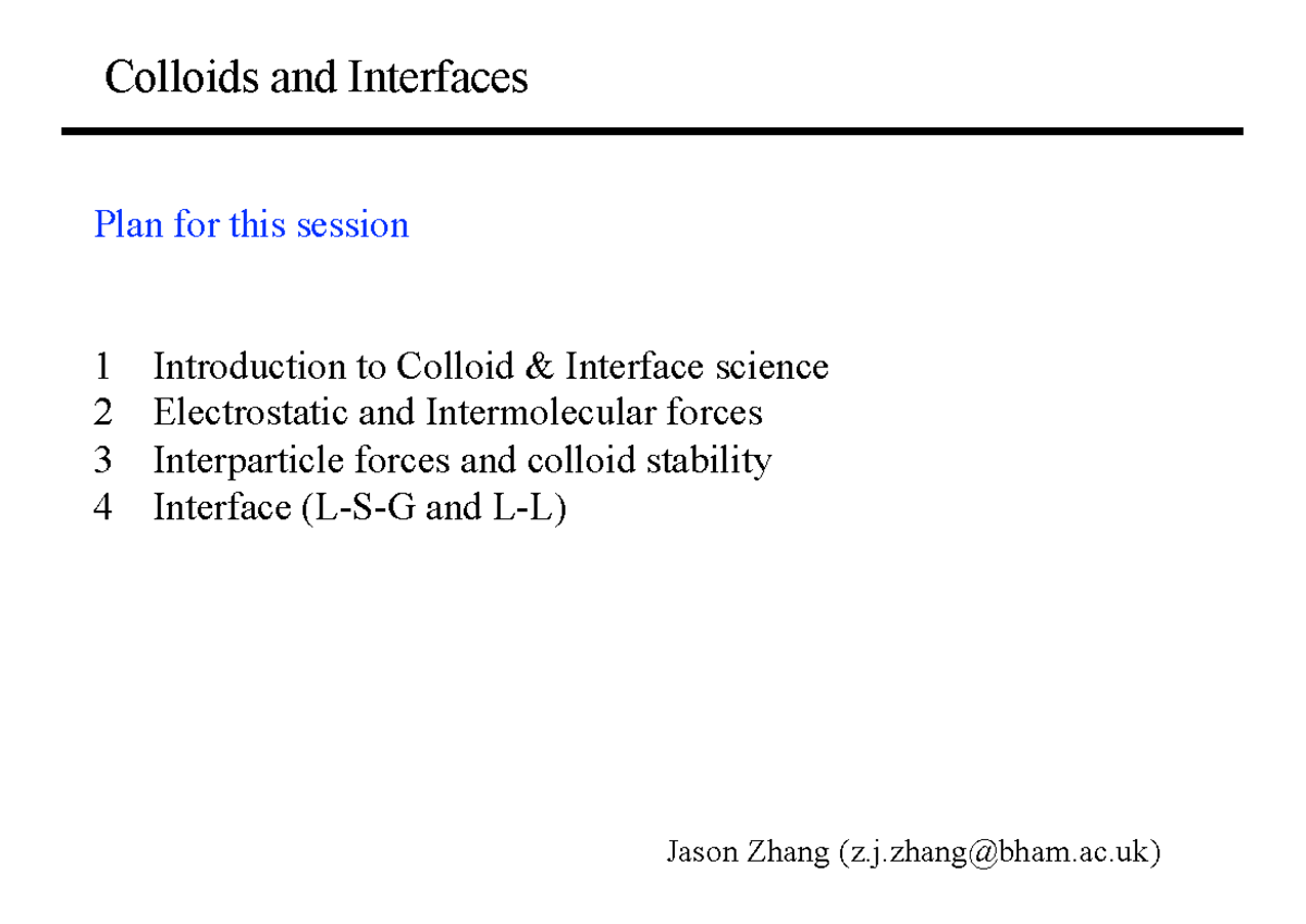 Colloids and Interfaces Lecture 1: Introduction to Colloid Science - Studocu