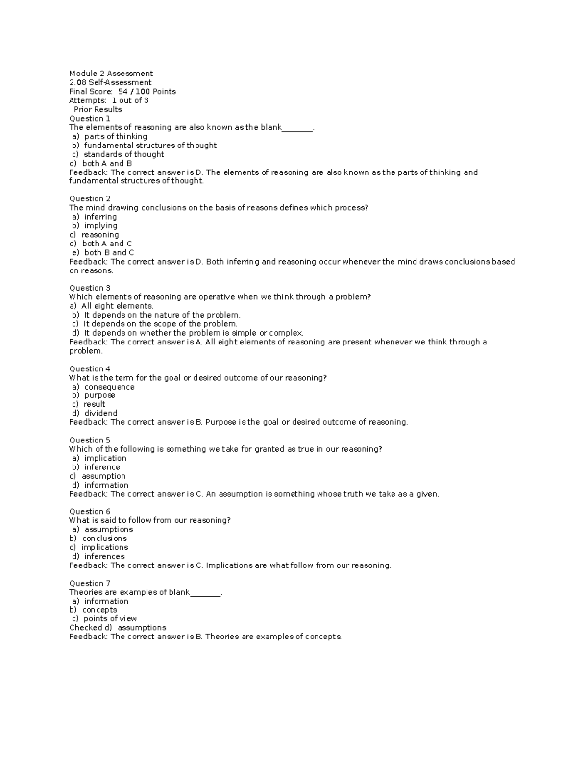 Module 2 Assessment - Reasoning and Critical Thinking Questions - Studocu