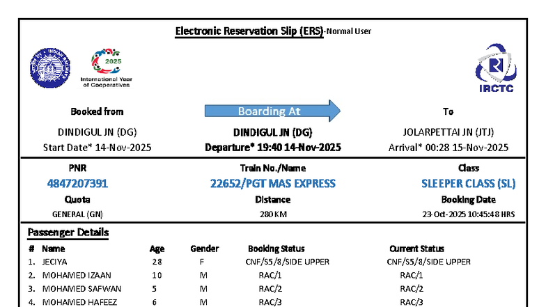 4847207391 - Electronic Reservation Slip Details - Studocu