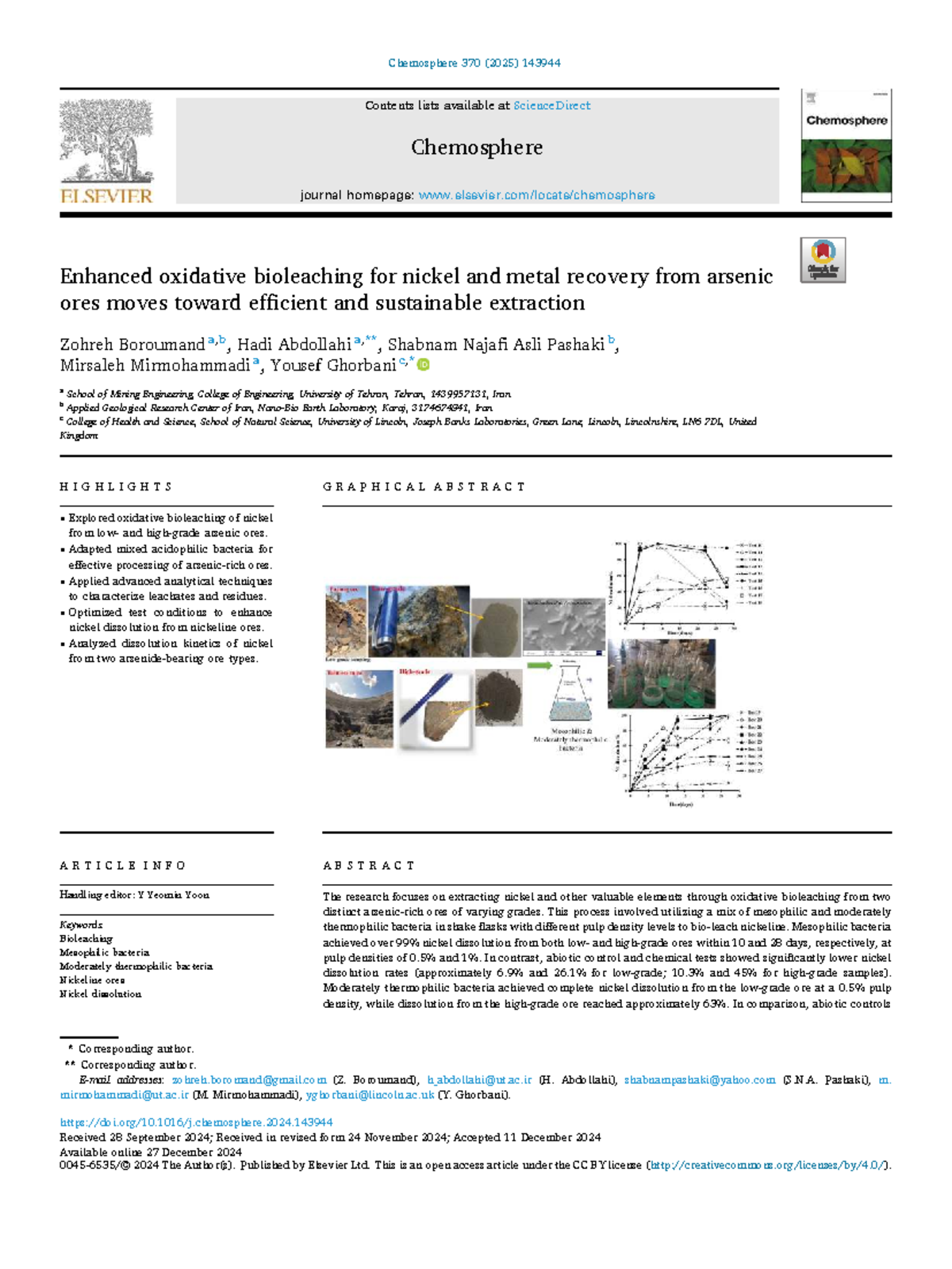 Enhanced Bioleaching of Nickel from Arsenic Ores: Chemosphere 370 (2025 ...