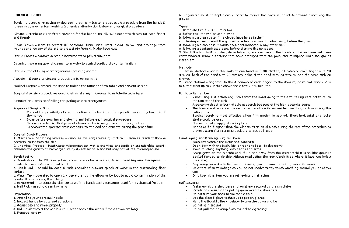 Surgical Scrub Process: Techniques and Guidelines for OR Safety - Studocu