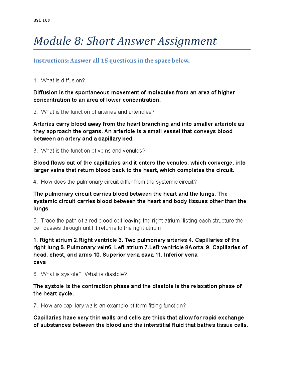 BSC 109 Module 8 Short Answer Assignment: Key Concepts Overview - Studocu