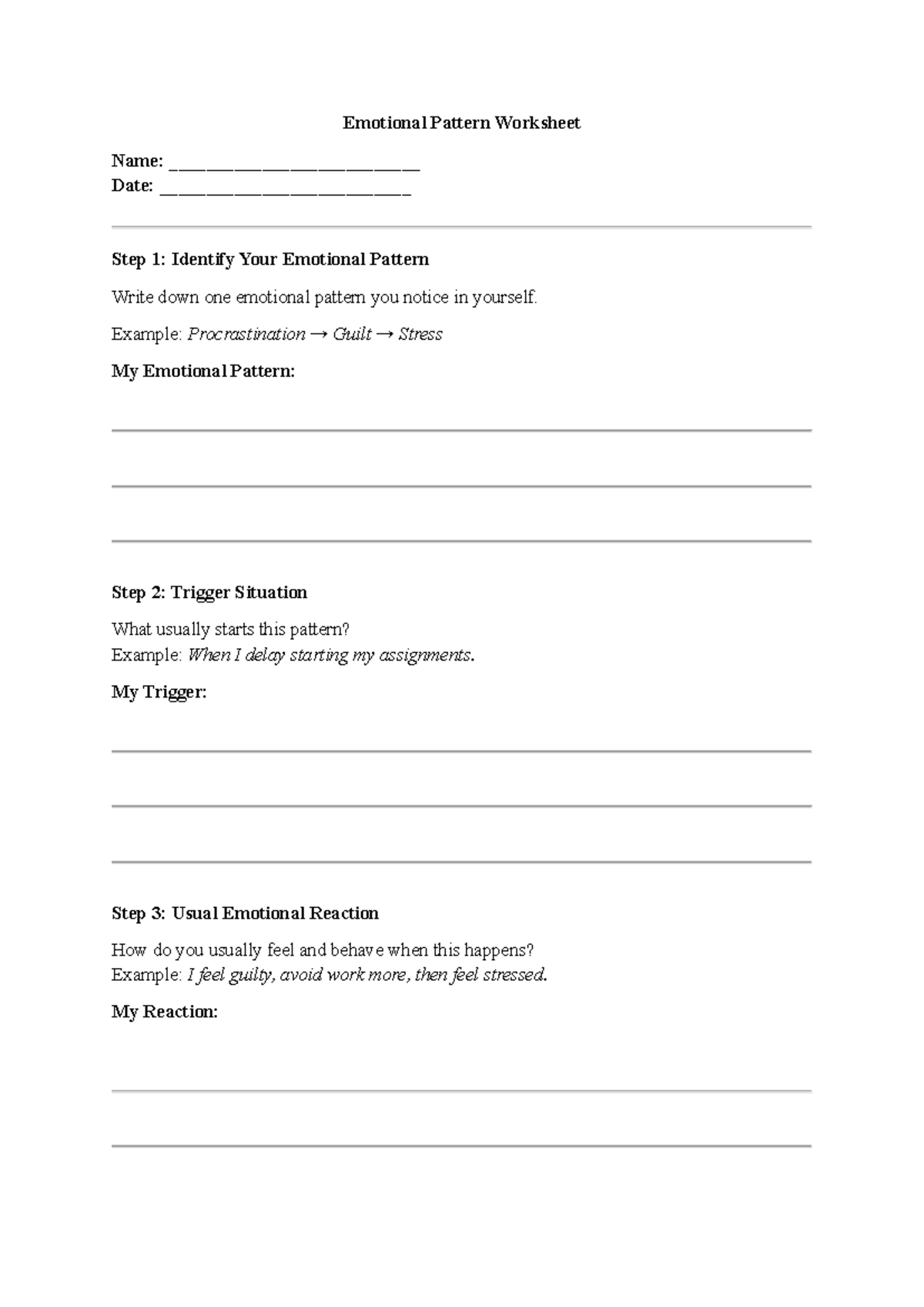 Module 2 Activity 2: Emotional Pattern Worksheet - Studocu