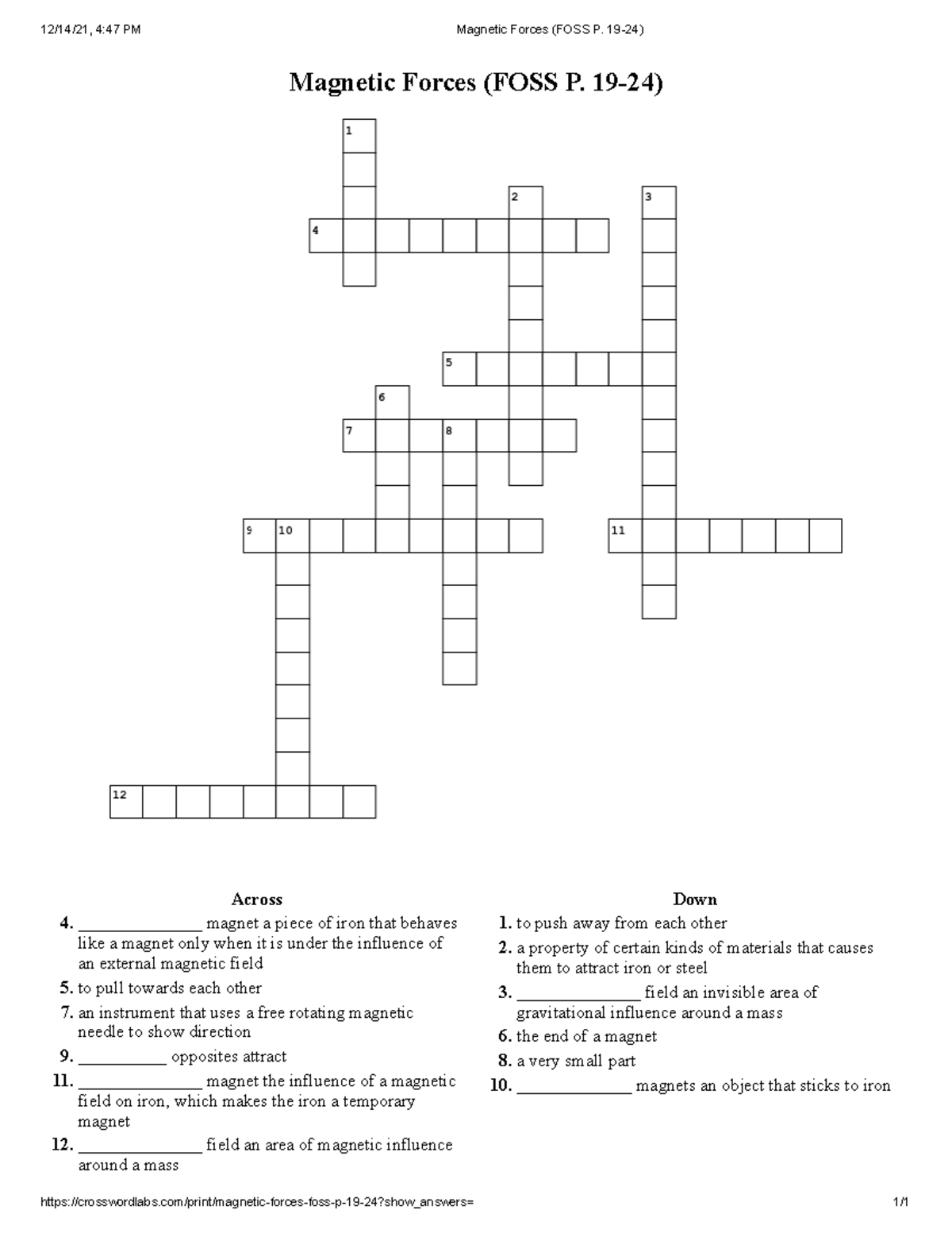 Magnetic Forces Quiz Answers (FOSS P. 19-24) - Studocu