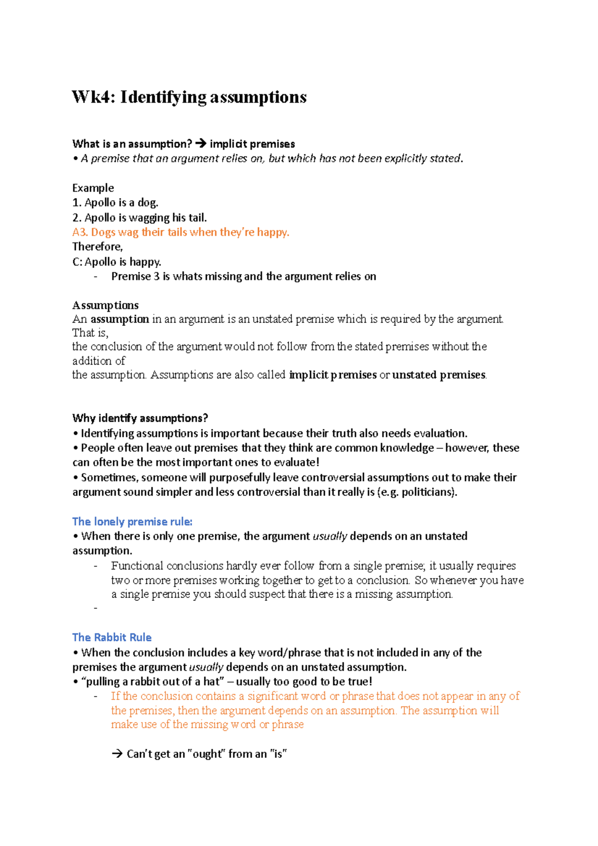 Wk4 Tutorial Worksheet: Identifying Assumptions in Arguments - Studocu