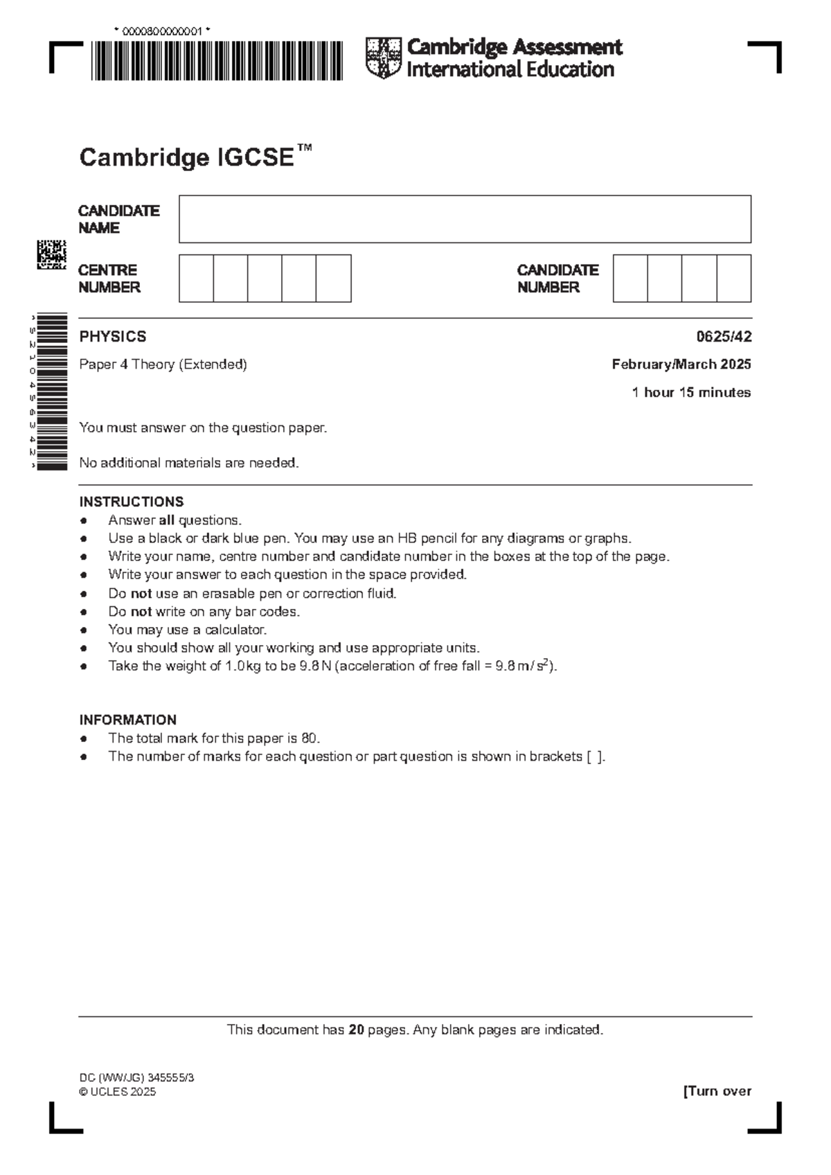 Cambridge IGCSE Physics 0625/42 Paper 4 Theory (Extended) Feb/Mar 2025 ...