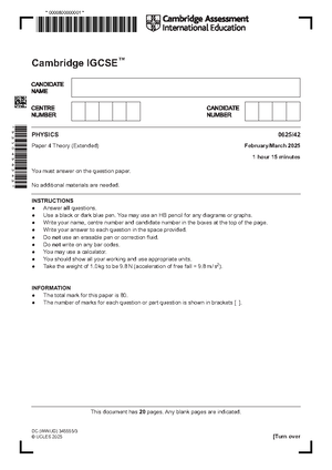 Chemistry 0620/42 - Paper 4 Theory (Extended) February/March 2025 - Studocu