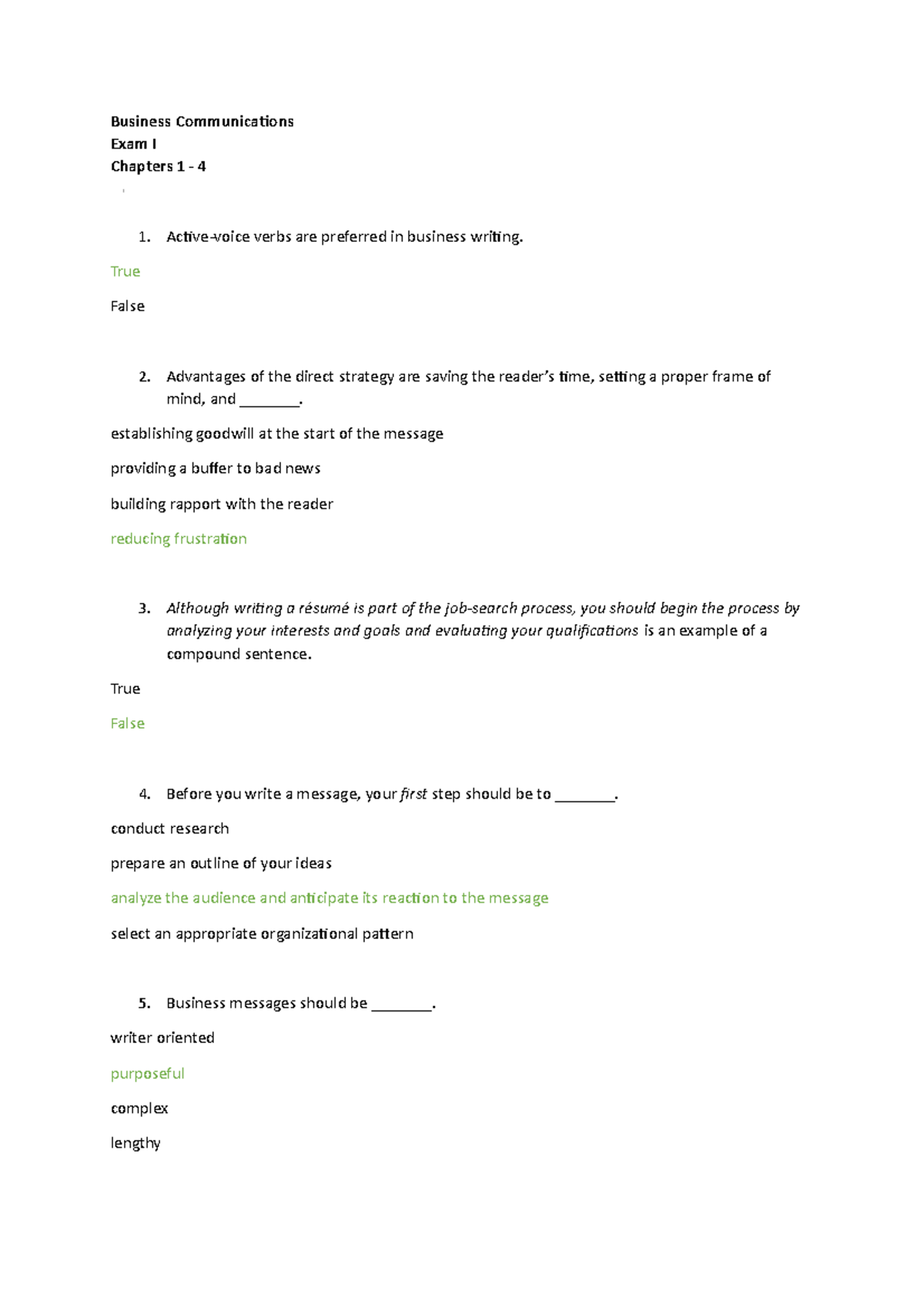 M2 - Exam I - Exam I - Business Communications Exam I Chapters 1 - 4 ...