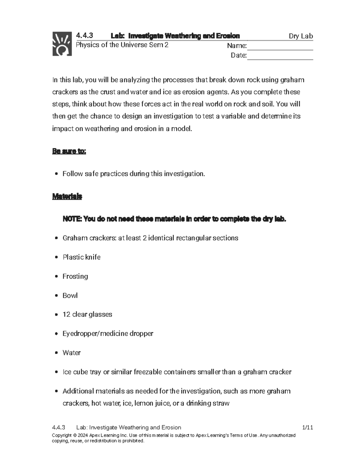 4.4.3 Lab: Weathering and Erosion Experiment Procedures & Observations ...