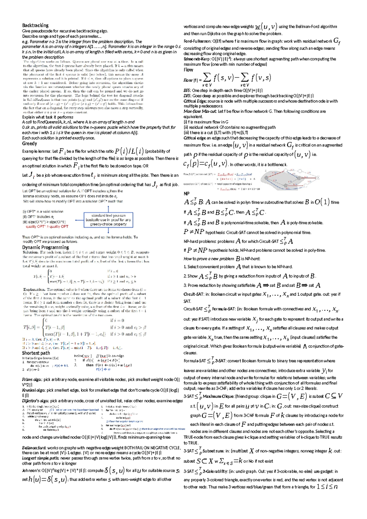 Backtracking and Greedy Algorithms Cheatsheet for CS 101 - Studeersnel
