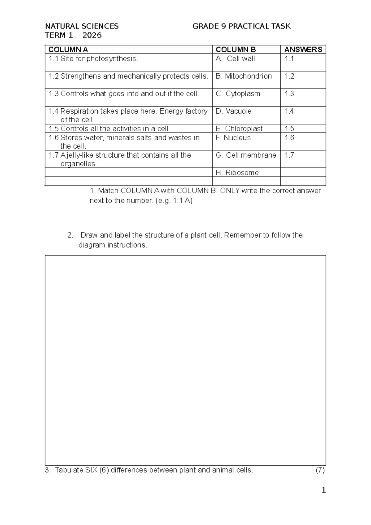 NATURAL SCIENCES GRADE 9 TERM 1 PRACTICAL TASK 2026 - Studocu