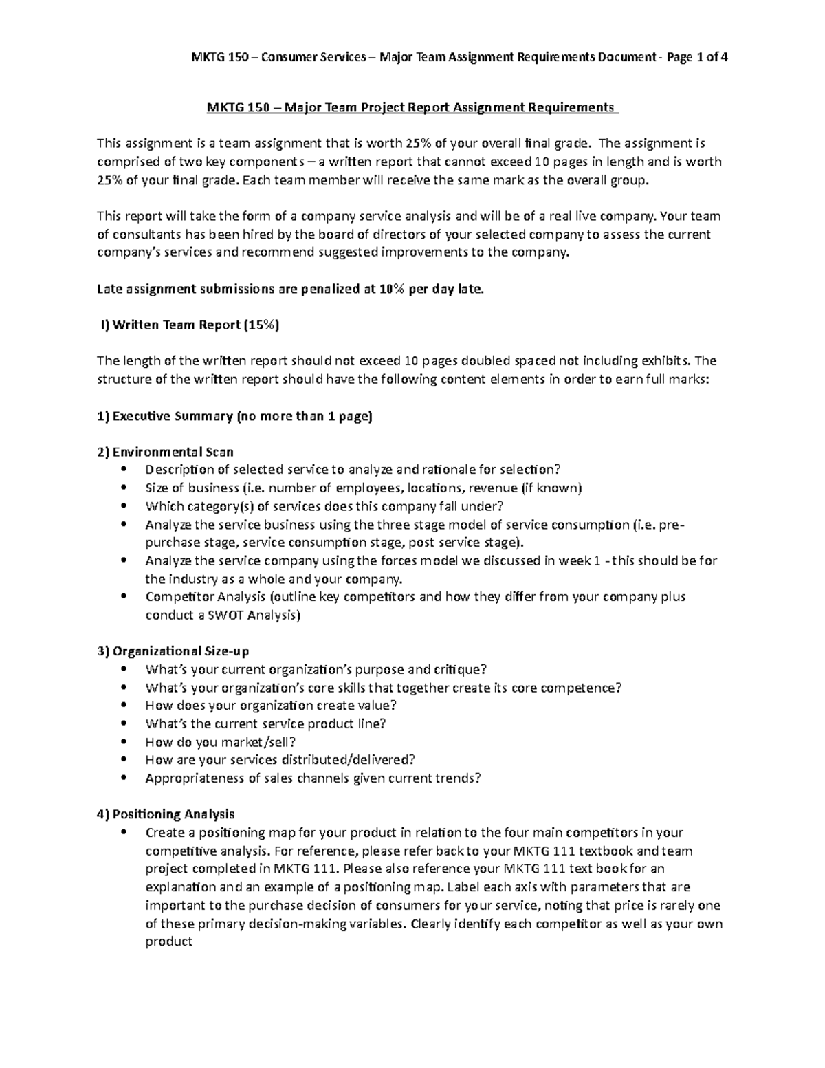 MKTG 150 Team Project Report: Assignment Requirements Guide - Studocu