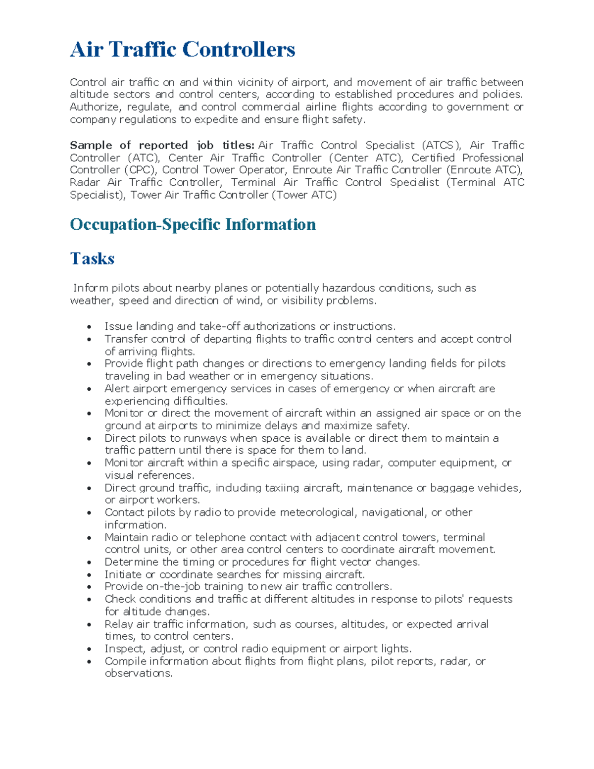 ATC 101: Air Traffic Controller Job Overview and Responsibilities - Studocu