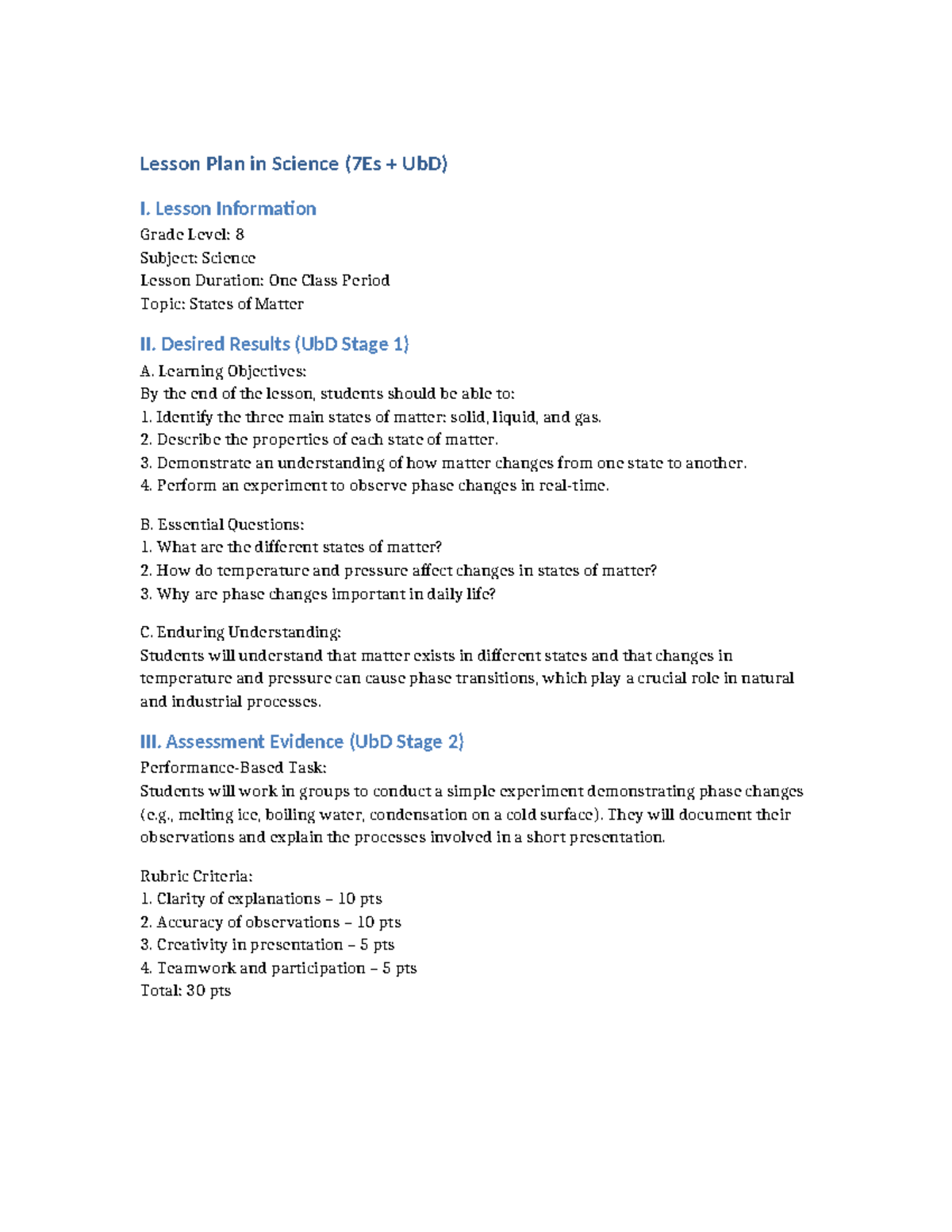 Absyapdnefqidhwgqn - Lesson Plan in Science (7Es + UbD) I. Lesson ...
