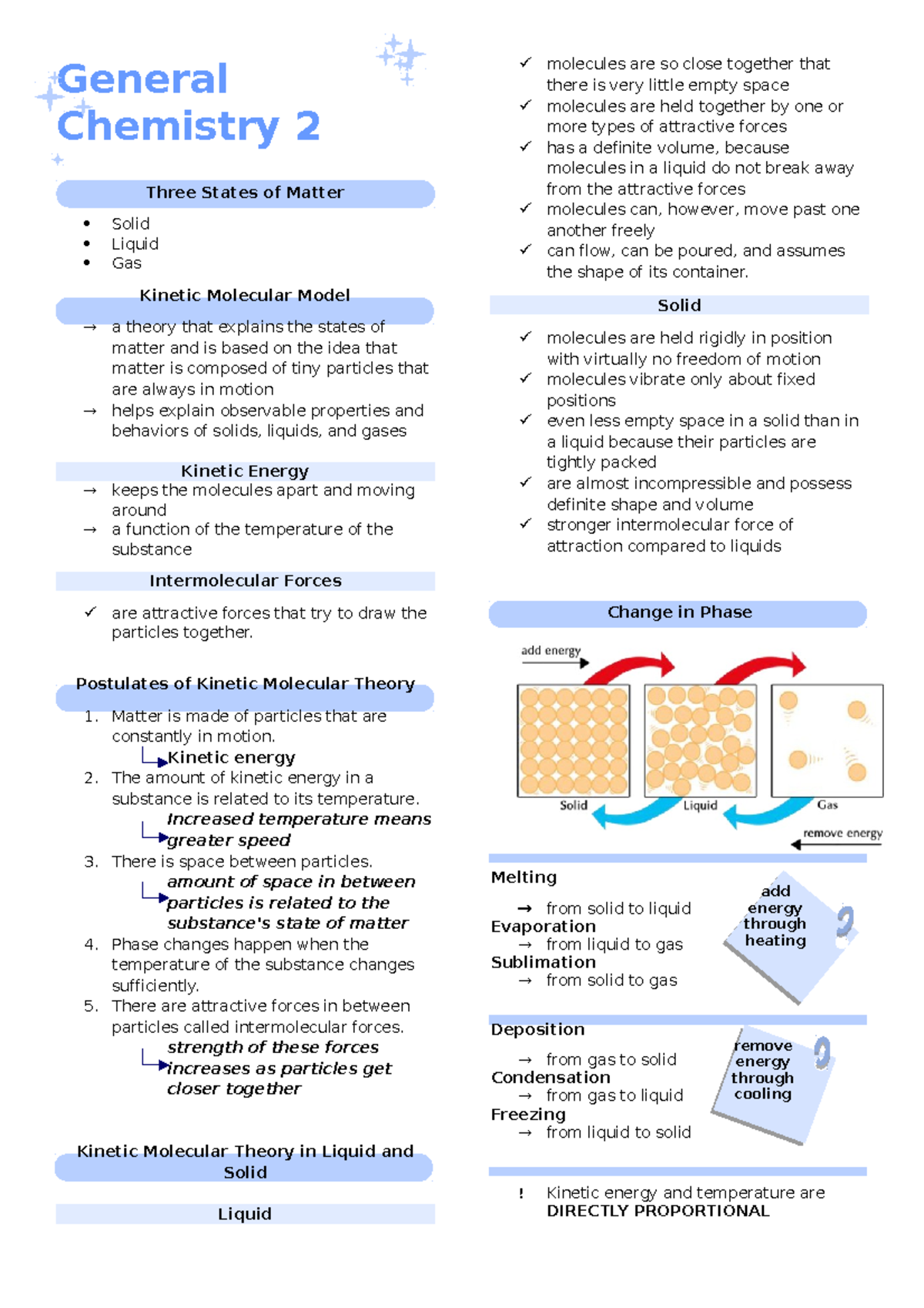 Chemistry 2: Quarter 1 Lecture Notes on States of Matter and Kinetic ...