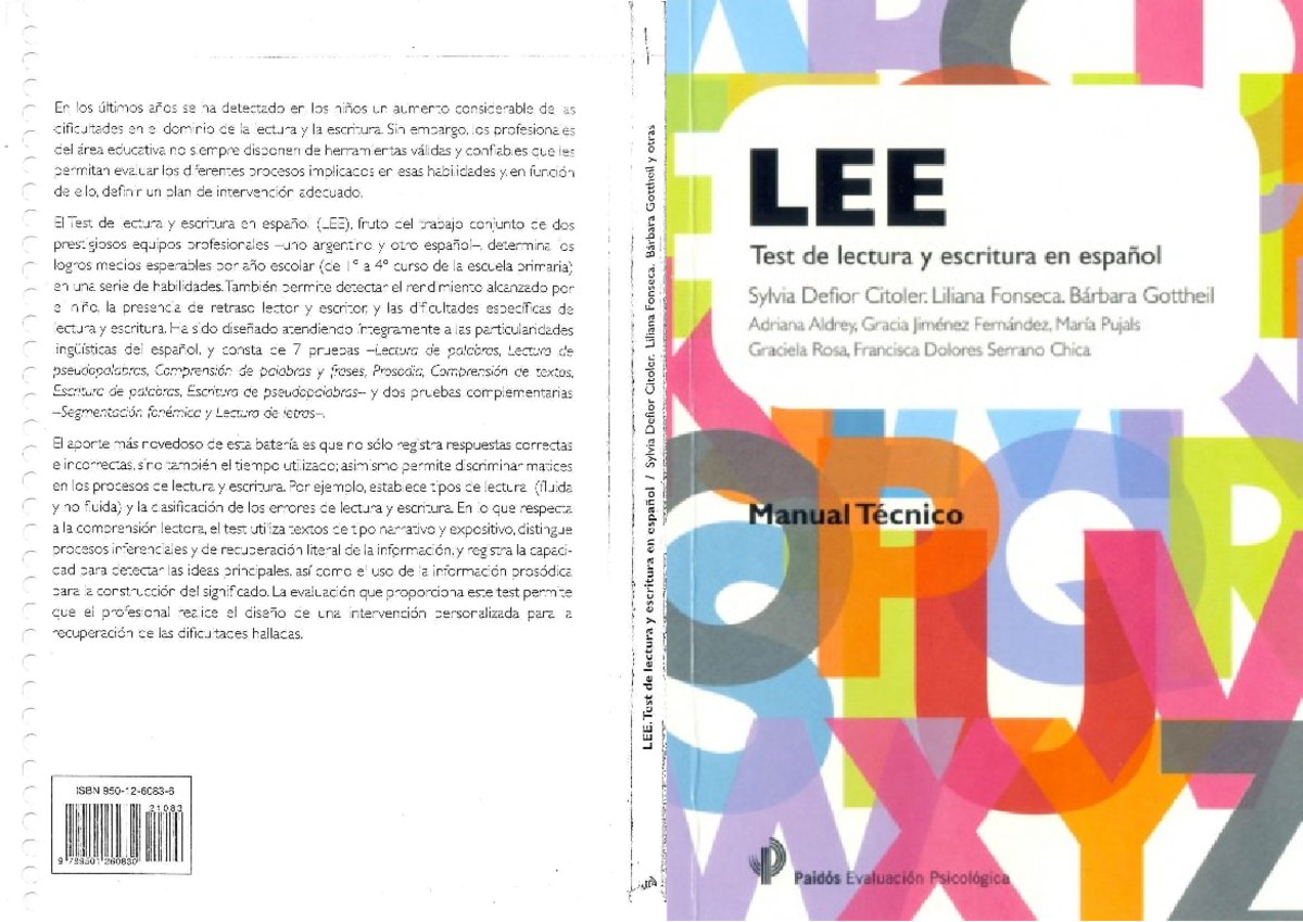 LEE: Manual Técnico del Test de Lectura y Escritura en Español - Studocu
