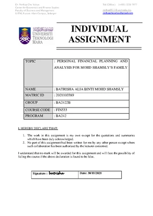 FIN533 Individual Assignment - FACULTY OF BUSINESS MANAGEMENT BACHELOR ...