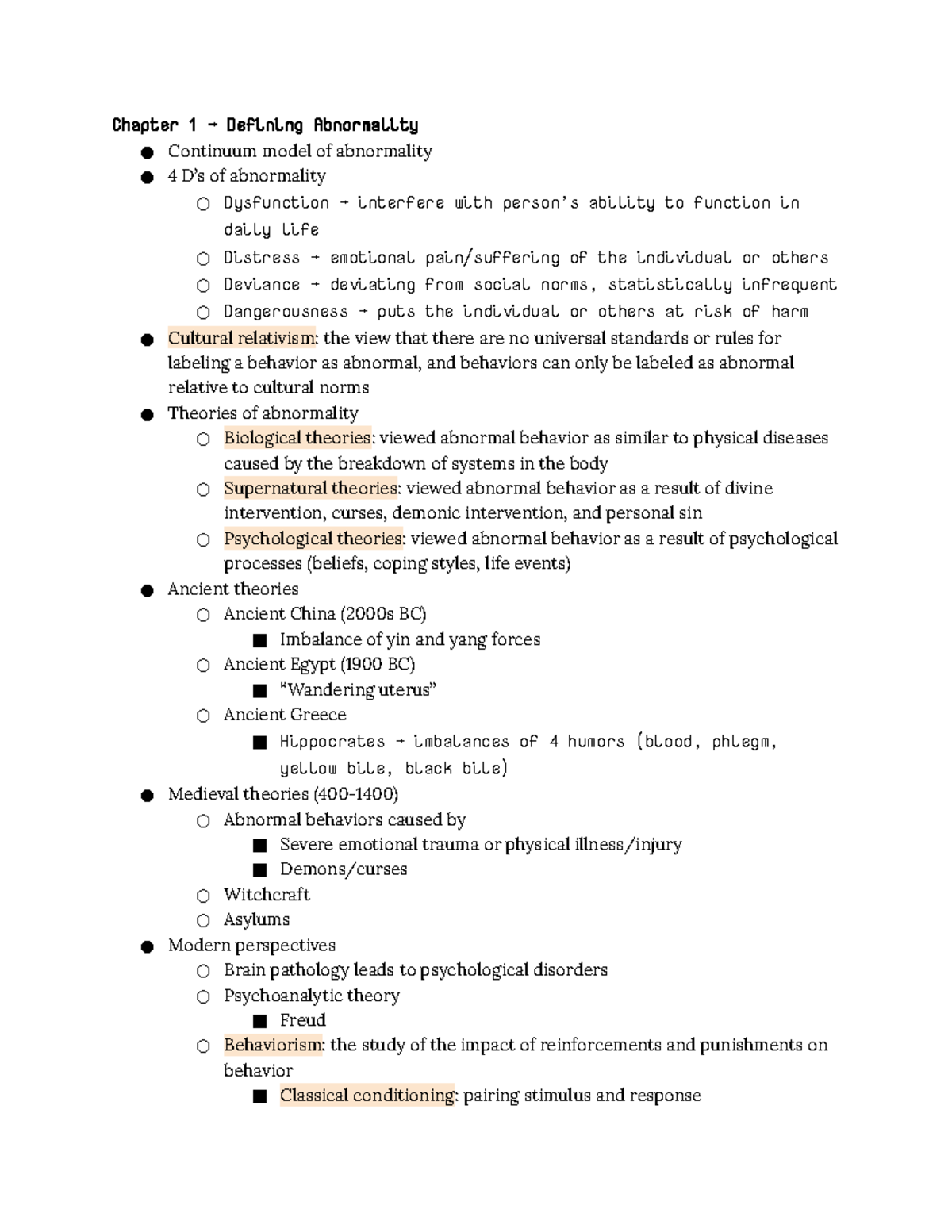 PSYCH380 Exam 1 Study Guide - Chapter 1 → Defining Abnormality ...