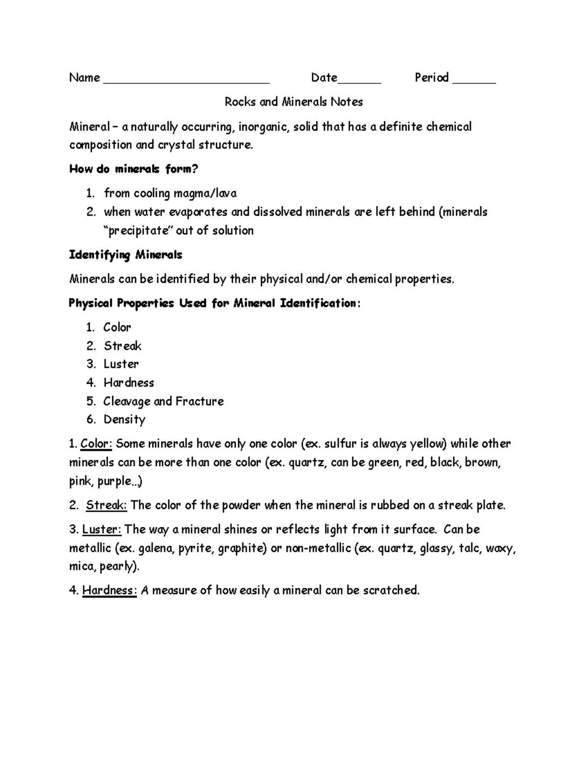 Rocks and Minerals Notes (Earth Science 101) - Key Concepts Explained ...