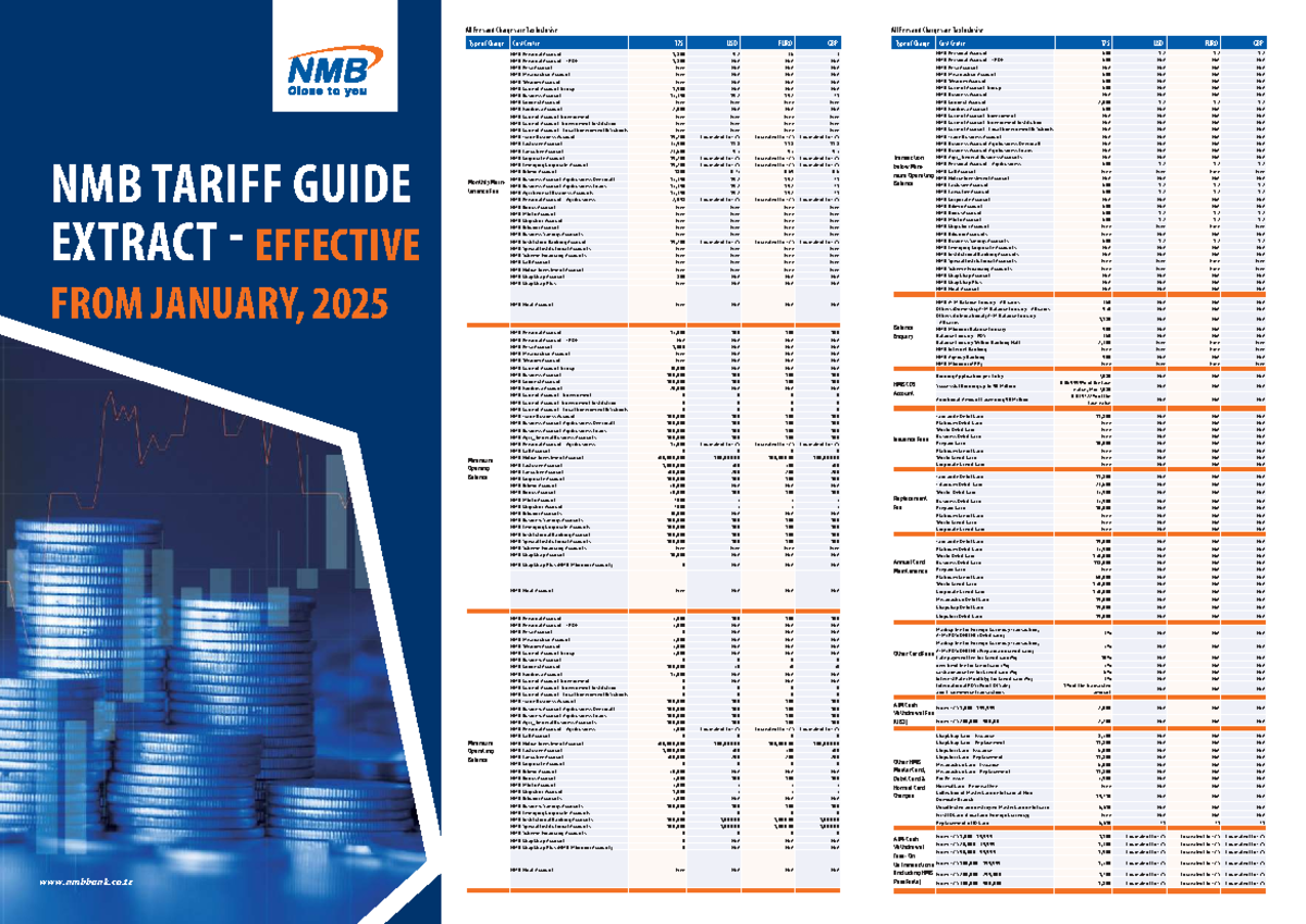 NMB Tariff Guide Extract - Effective January 2025 - Studocu