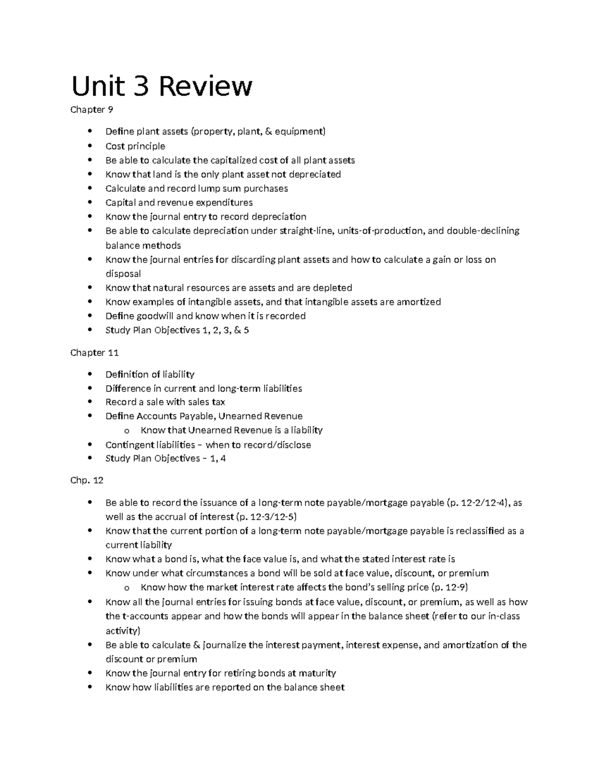 Accounting unit 3 exam - study guide - Unit 3 Review Chapter 9 Define ...