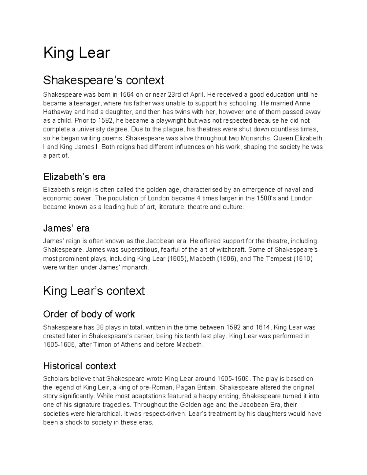 King Lear Context and Summary: An Analysis of Shakespeare's Tragedy ...