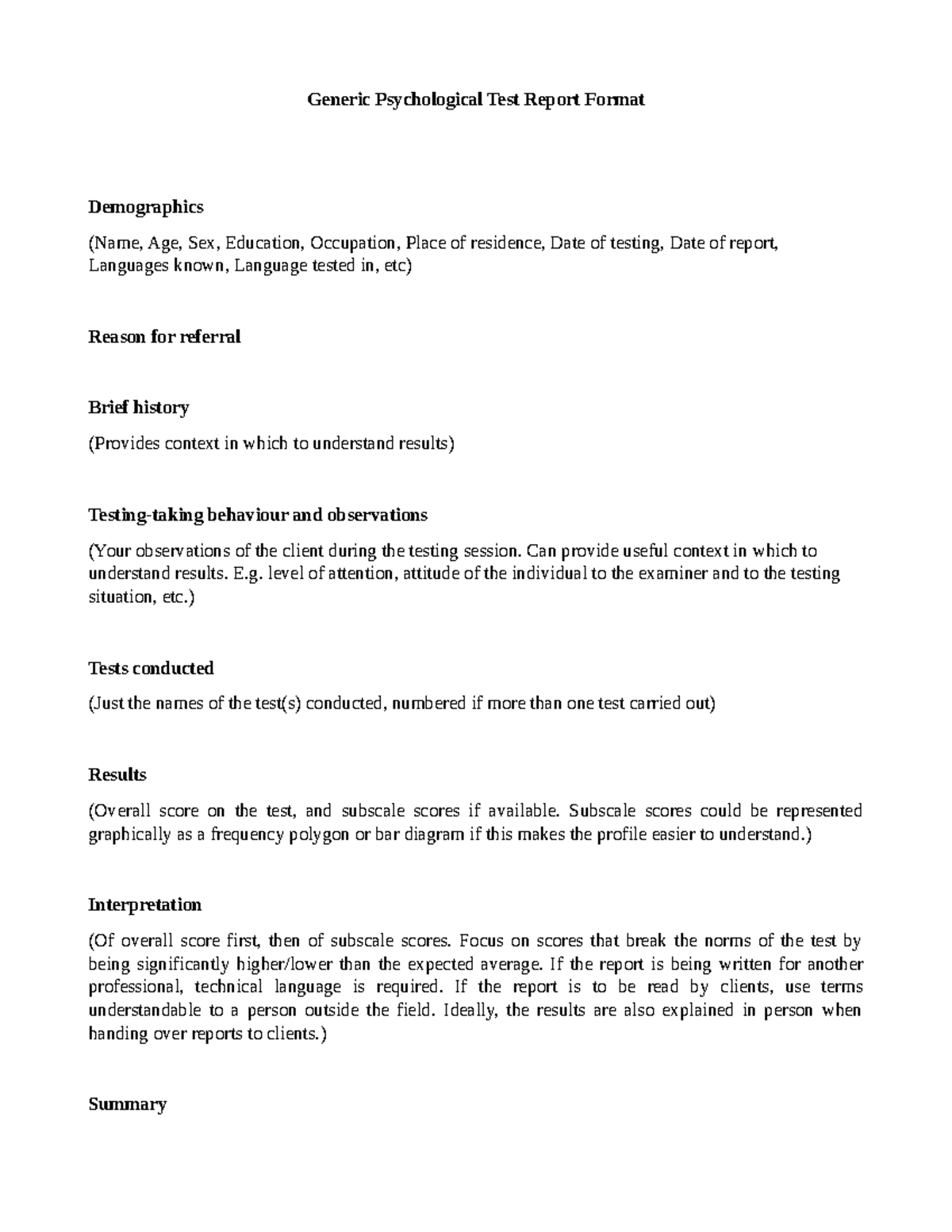 Psychological Test Report Format: Key Components & Structure - Studocu