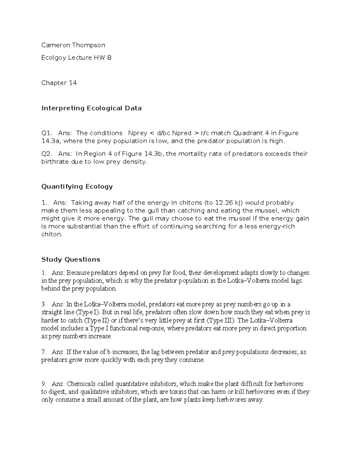 ECO 101 Lecture HW 8: Interpreting Ecological Data & Field Studies ...