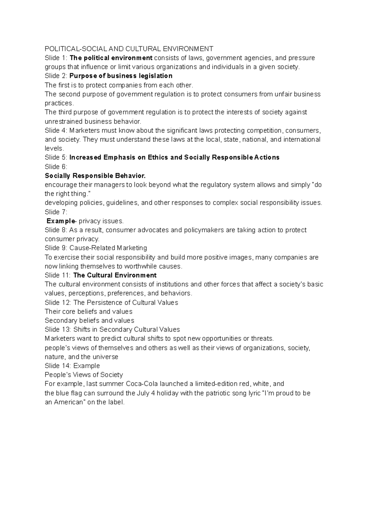 Pmk - njhj - POLITICAL-SOCIAL AND CULTURAL ENVIRONMENT Slide 1: The ...