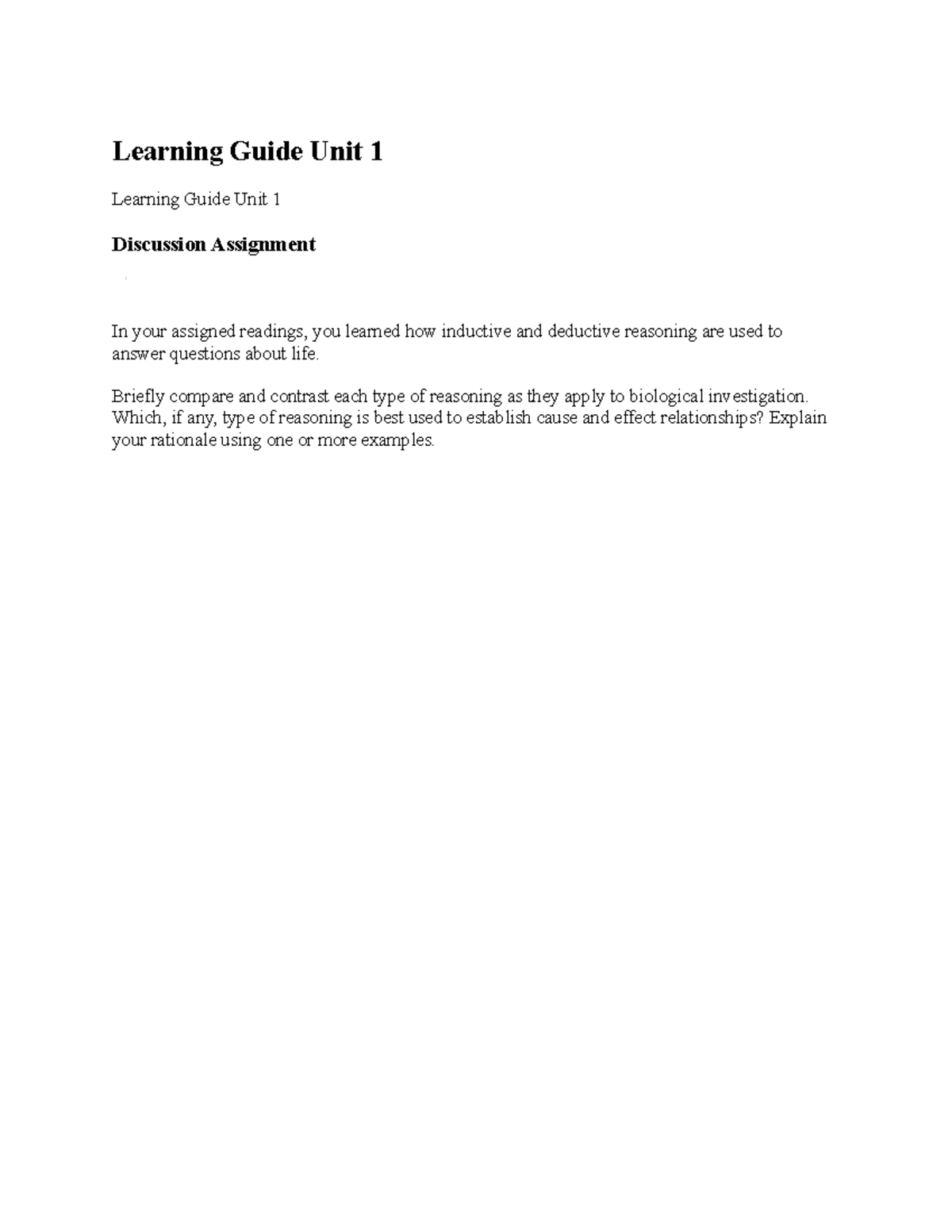 Unit 1 Discussion Assignment (BIOL 1301) - Learning Guide Unit 1 ...