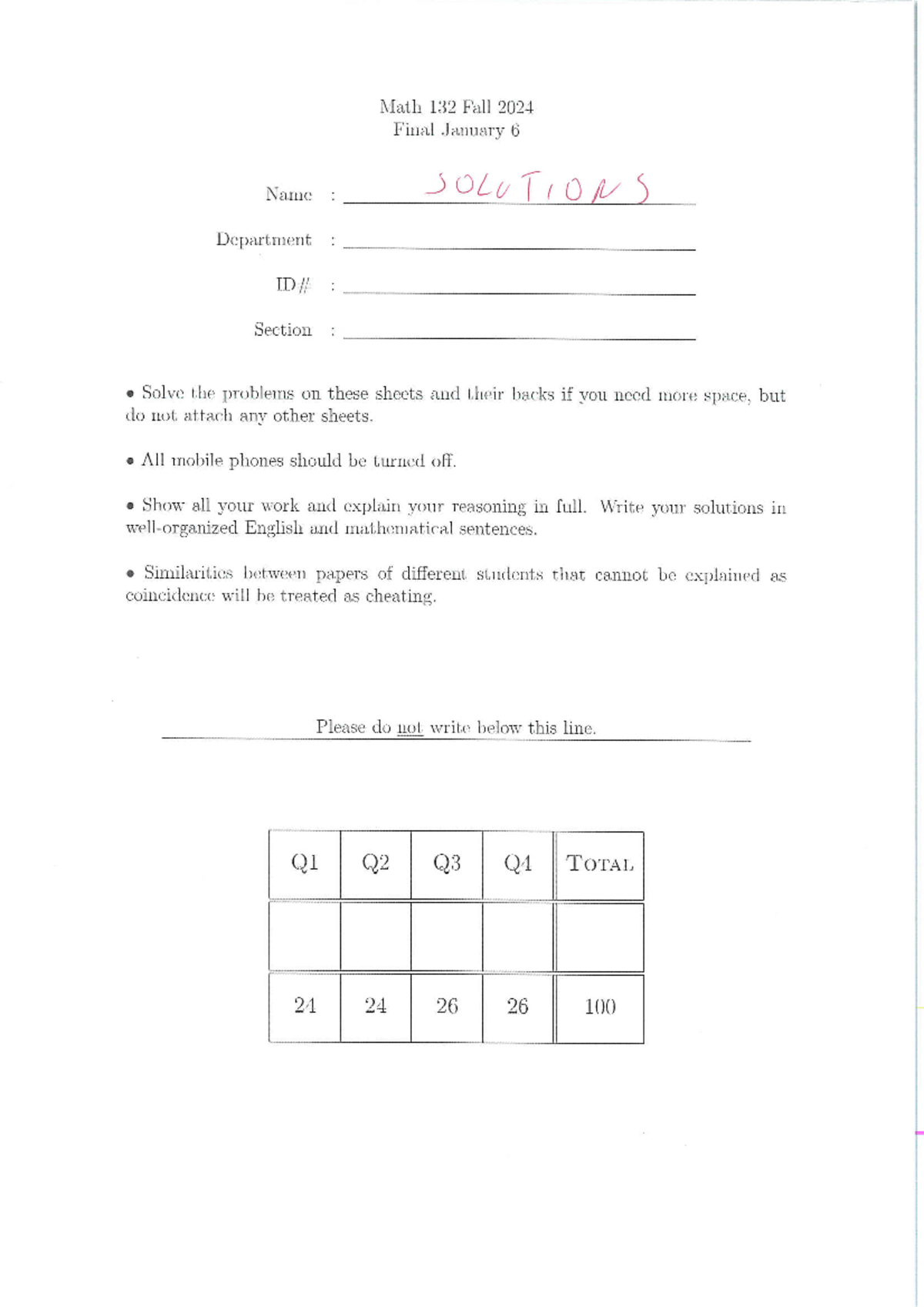 Math 132 Fall 2024 Final Exam Solutions and Guidelines - Studocu