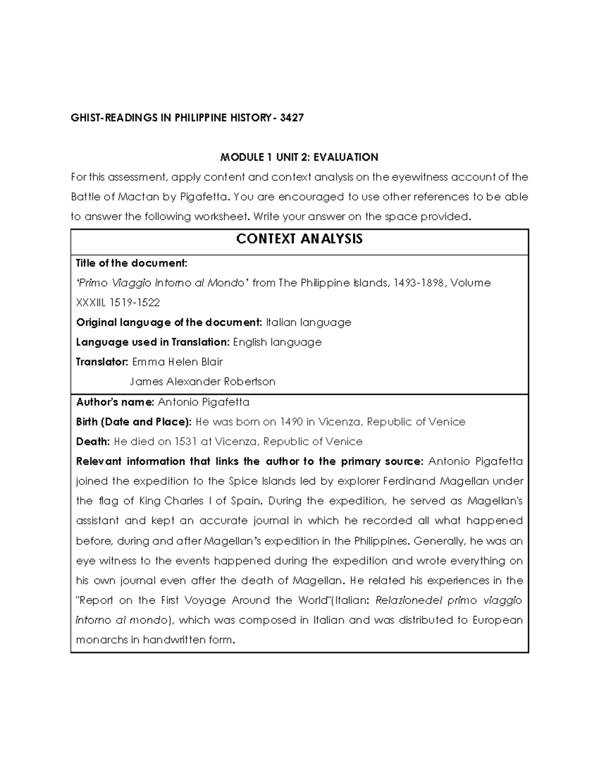 Eyewitness Analysis of Pigafetta's Account of Mactan Battle - GHIST ...