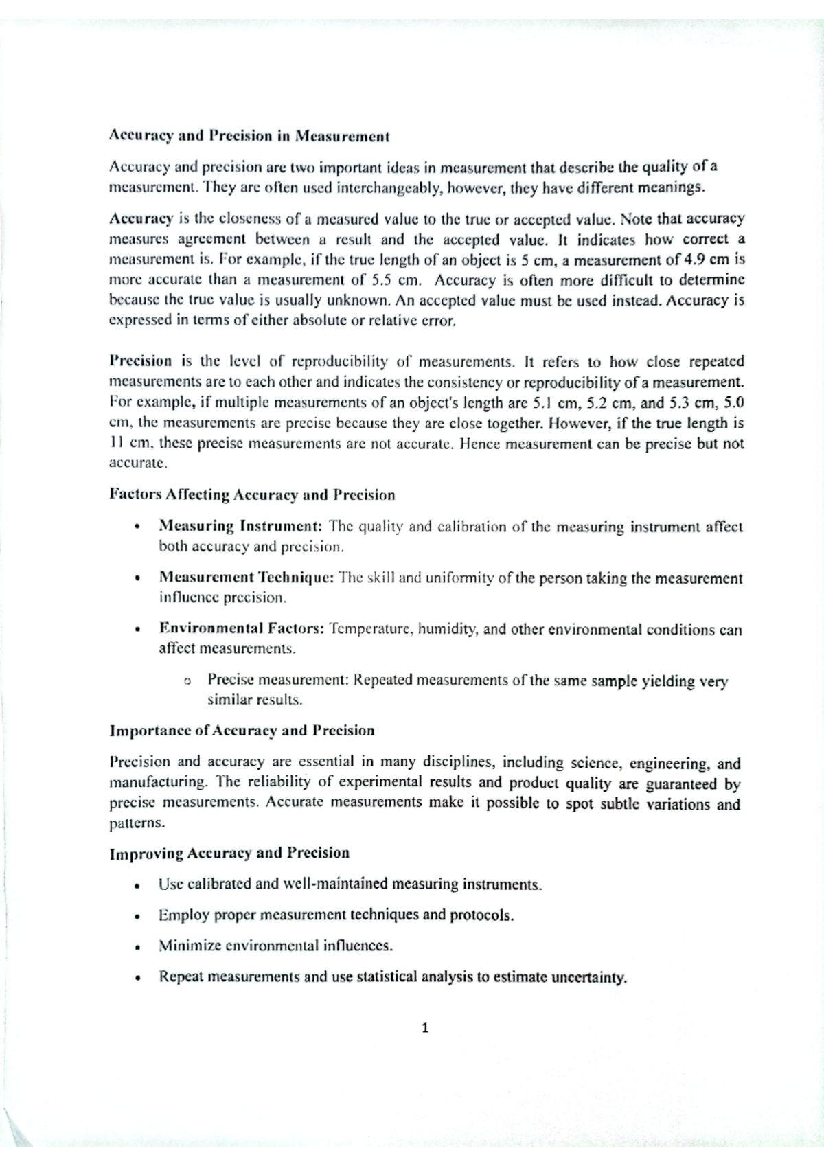 Chm 141; Accuracy and precision in measurements PDF - Accuracy and Precision in Measurement ...