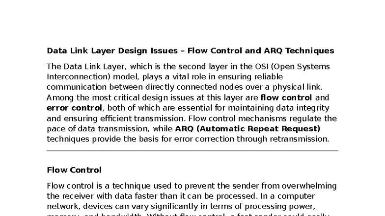 Data Link Layer Design Issues - Among the most critical design issues ...