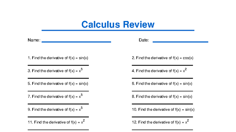 Calculus Review 10: Derivatives of Trig & Polynomial Functions - Studocu