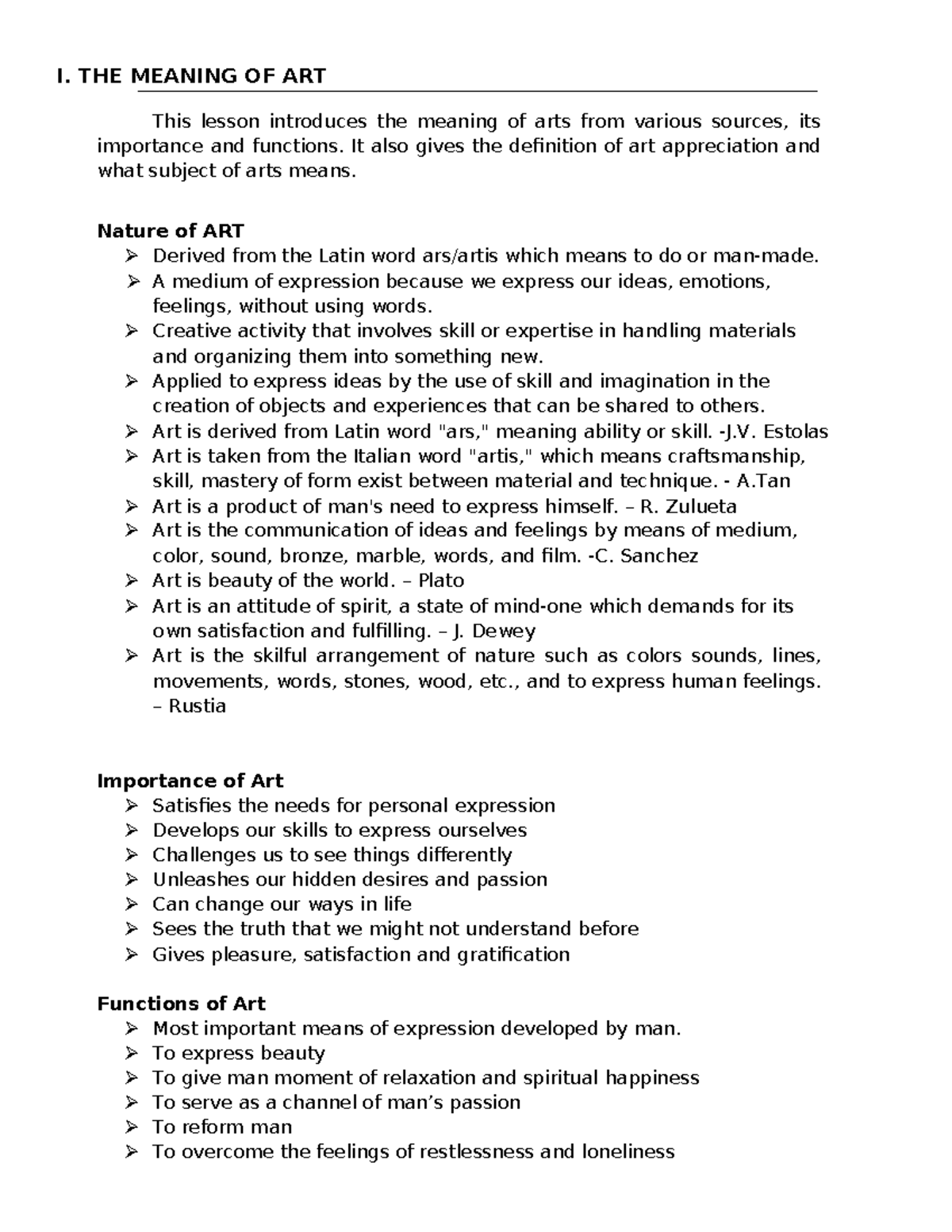 CPAR - Lecture Notes on Art Appreciation and Contemporary Arts - Studocu