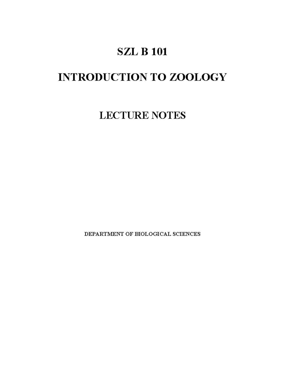 SZL B101 Lecture Notes on Introduction to Zoology - Notes 2 - Studocu