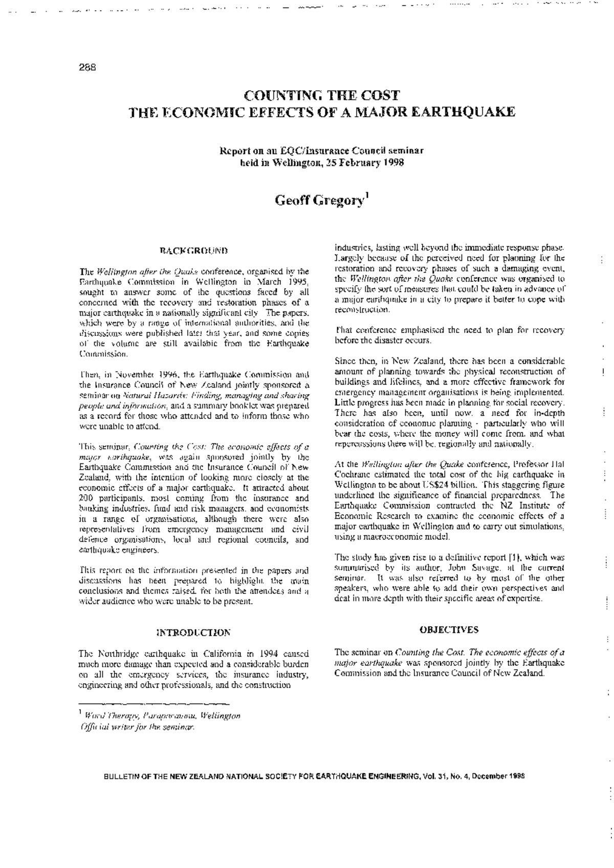 288 COUNTING THE COST: ECONOMIC IMPACTS OF A MAJOR EARTHQUAKE - Studocu